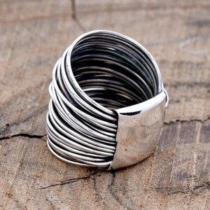 Statement Wrap Ring Wraparound Silver Wire Ring Sterling Silver Ring Statement Ring Silver Wide ...