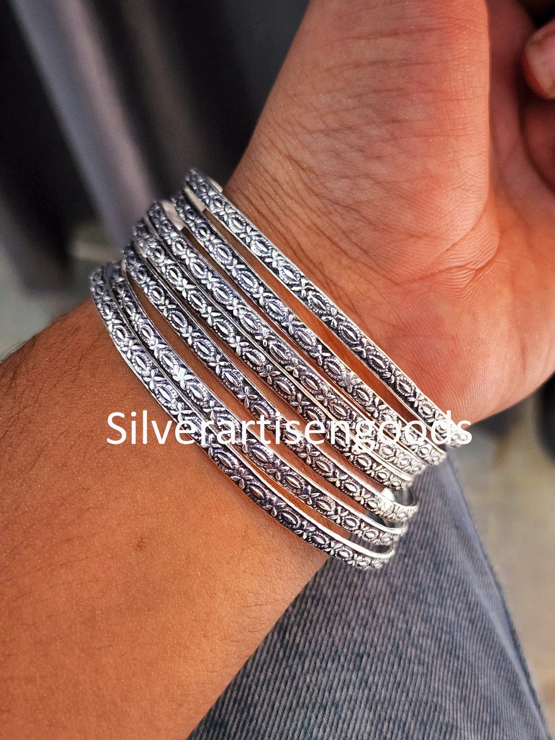 Thick West Indian Bangles, Set of 7 Bangles, Sterling Silver Bangles ...