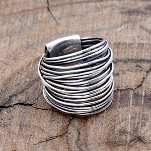 Statement Wrap Ring Wraparound Silver Wire Ring Sterling Silver Ring Statement Ring Silver Wide ...