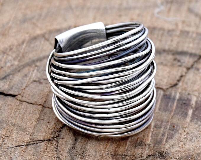 Statement Wrap Ring Wraparound Silver Wire Ring Sterling Silver Ring Statement Ring Silver Wide ...