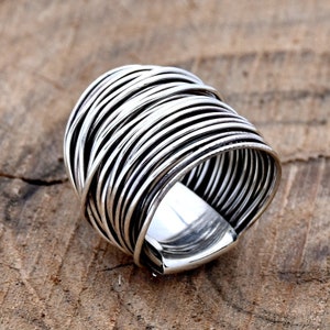 Statement Wrap Ring Wraparound Silver Wire Ring Sterling Silver Ring Statement Ring Silver Wide ...