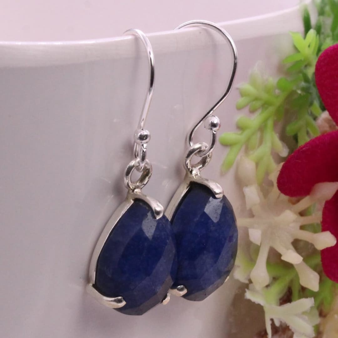 Sapphire Earrings , Dainty Long Earrings , 925 Sterling Silver , Women ...