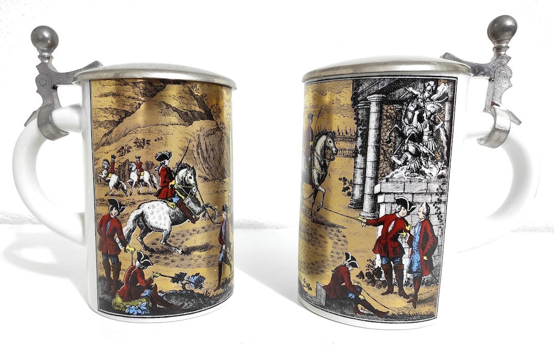 Two Original Vintage Saxon Porcelain Beer Mugs From the "riding School ...