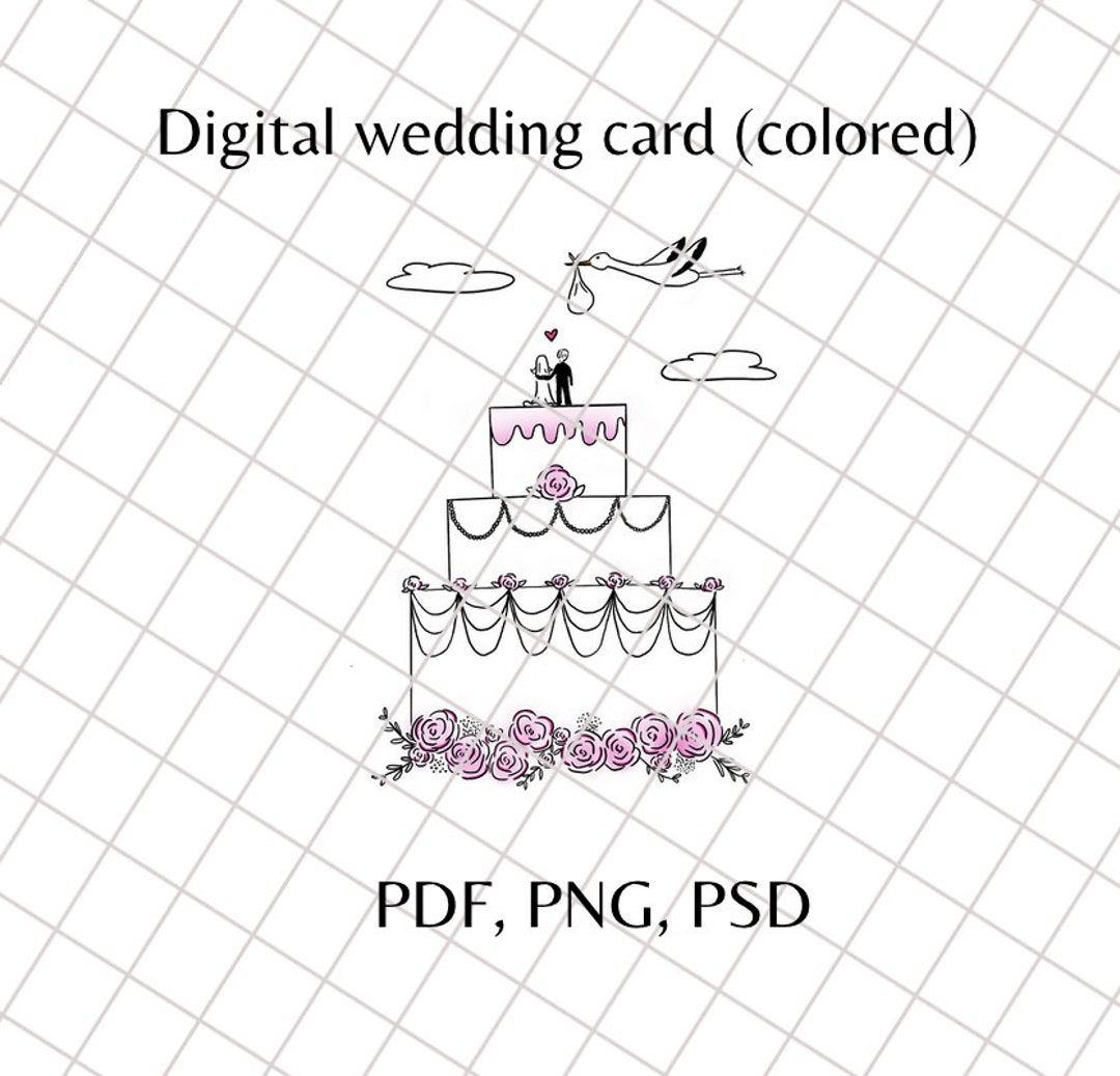 Wedding Card Line Art (colored) - Etsy