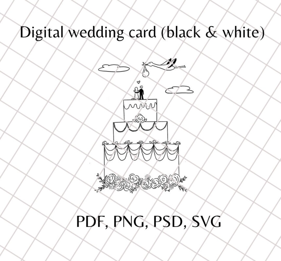 Wedding Card Line Art (black and White) - Etsy