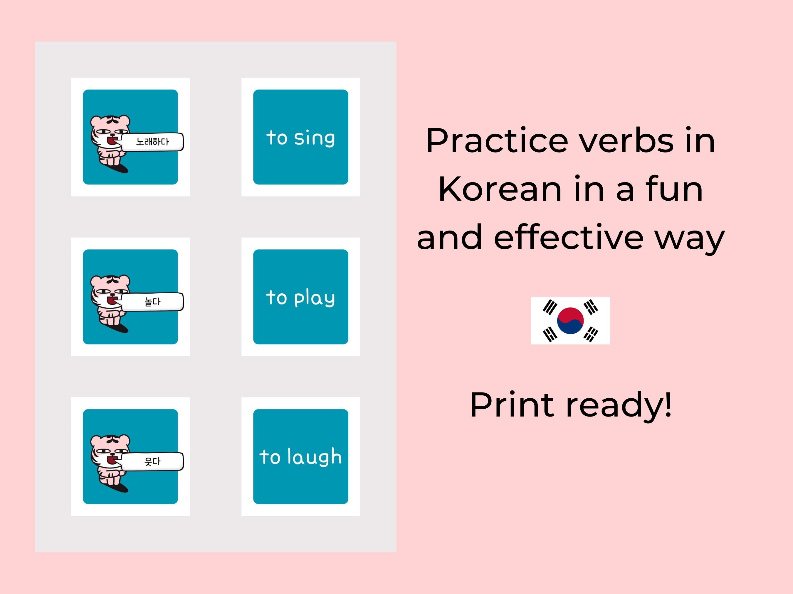 Verb Practice in Korean – Printable Flashcards - Etsy