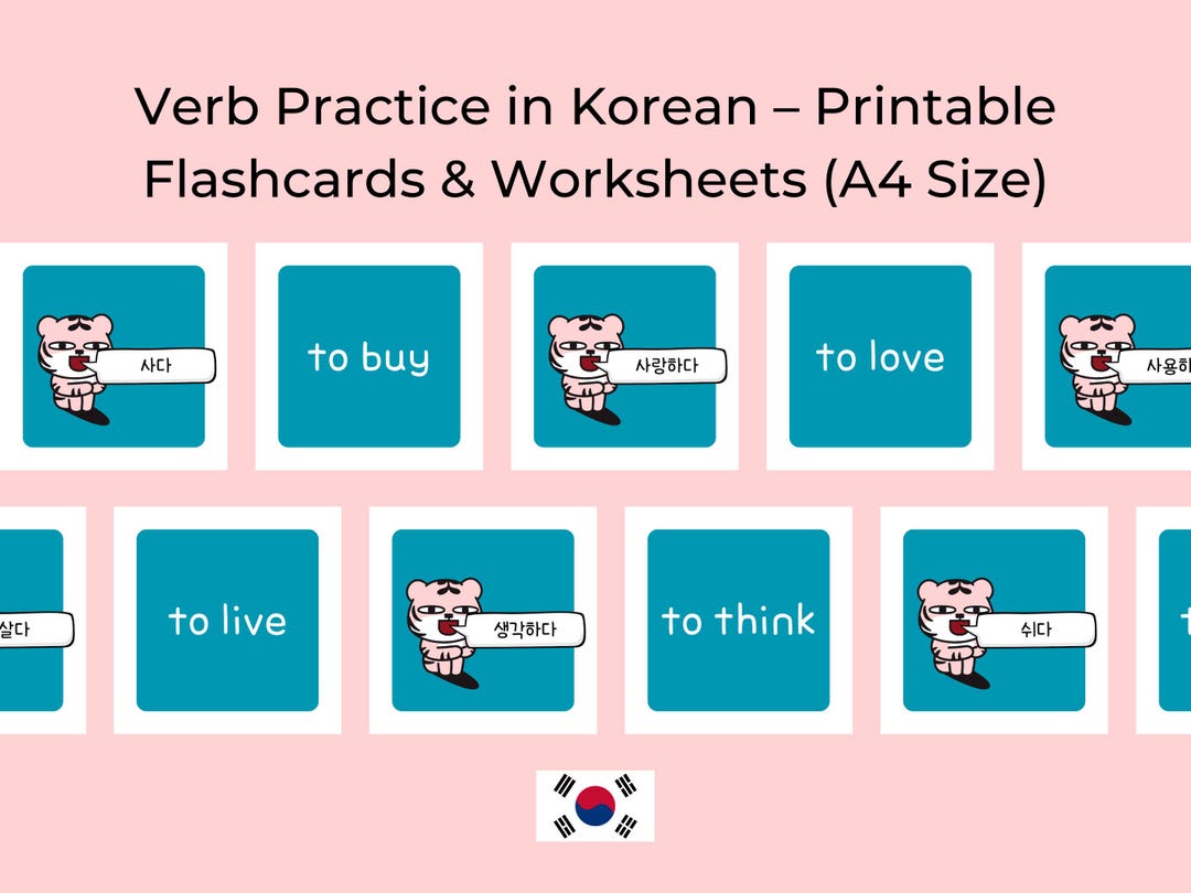 Verb Practice in Korean – Printable Flashcards - Etsy