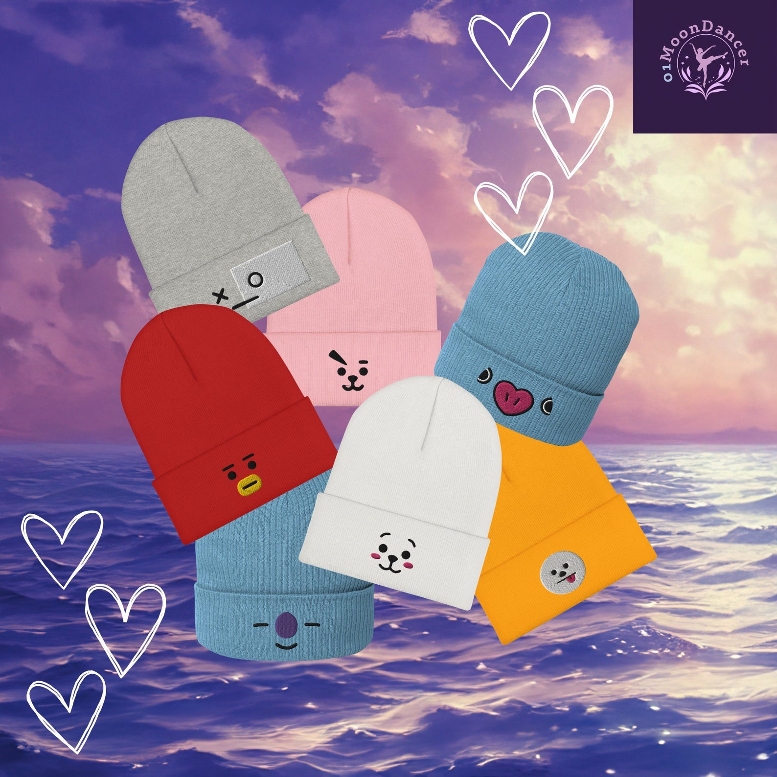 BT21 Embroidered Beanies | BTS Embroidery | Cuffed Knit Headwear | Cute ...