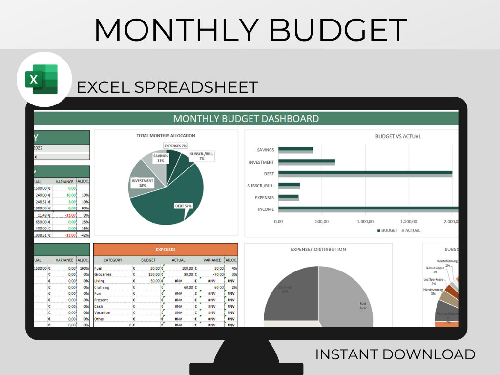 Monthly Budget Planner Excel Budgetplan Monthly - Etsy