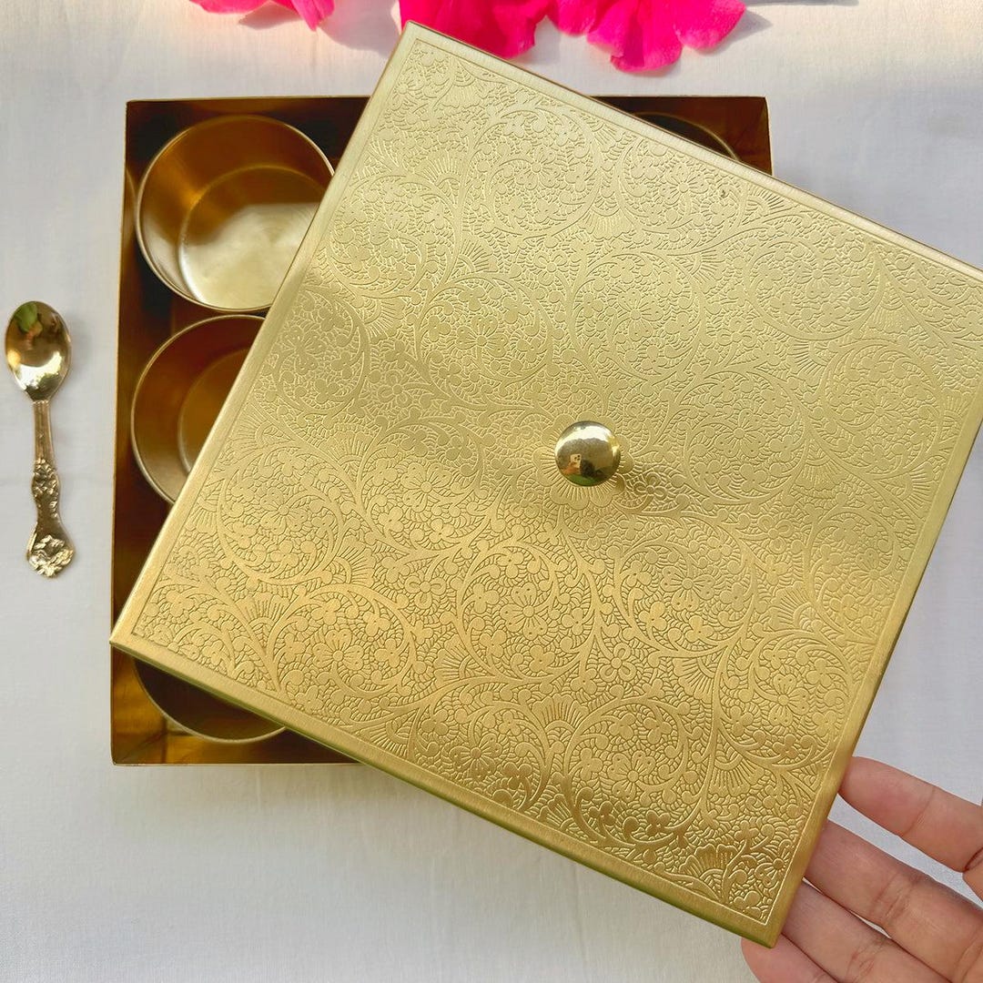 Brass Square Spices Box Food Organizer Masala Box for Kitchen Storage ...
