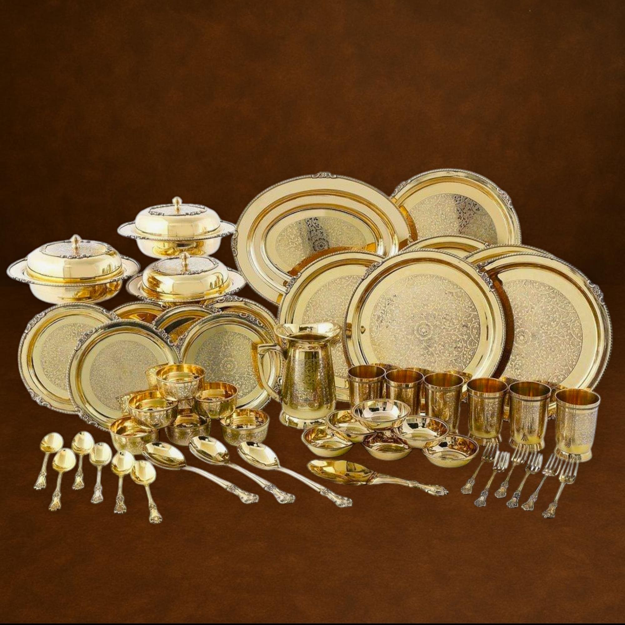 Tears Crafts 51-piece Pure Brass Dinner Set | Indian Traditional Thali ...
