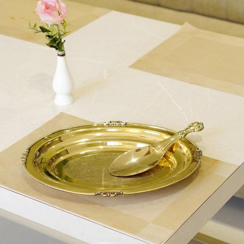 Buy 51-pc Royal Brass Dinner Set • Gold Thali Set for 6 • Luxury Indian ...