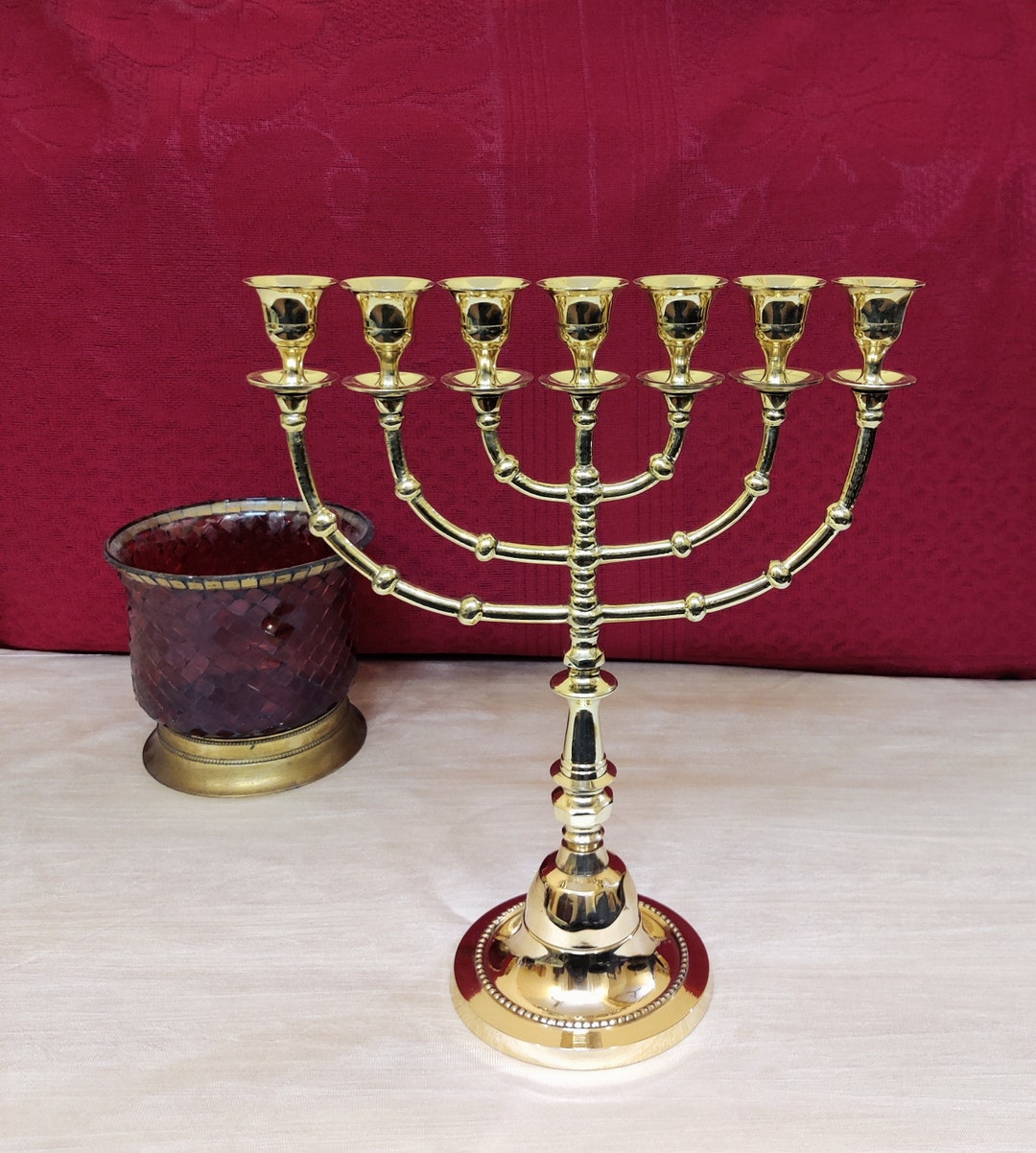 Tears Crafts Brass Menorah Candle Stand With 7 Branches 12 Inches Tall ...