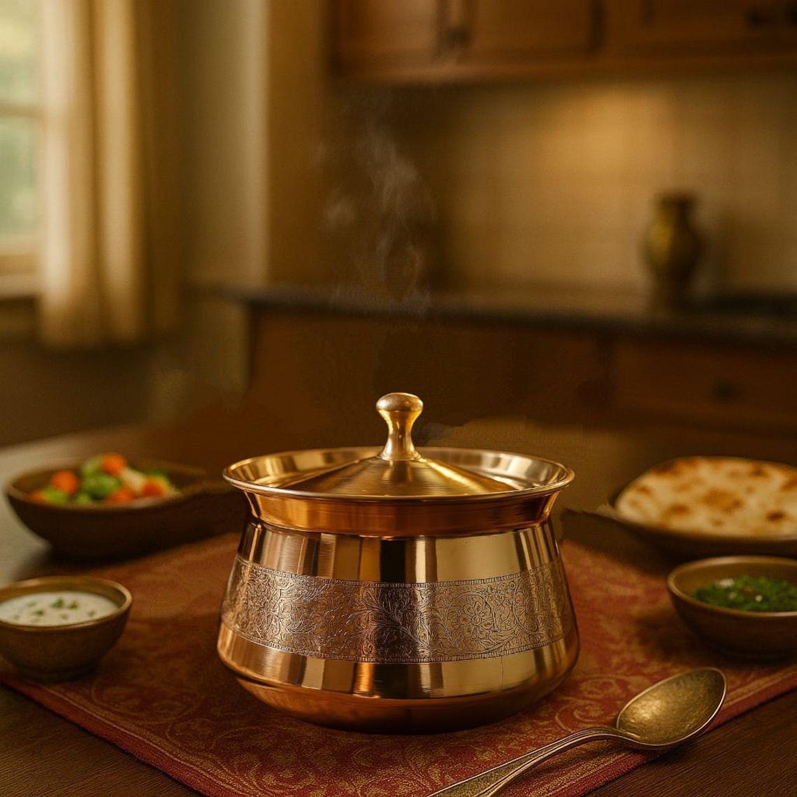 Brass Handi Pot With Lid – 2L Traditional Handcrafted Storage Vessel ...
