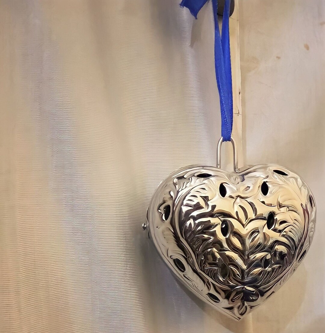 Tears Crafts Brass Hanging Heart Shape Pomander Silver Coated Embossed ...