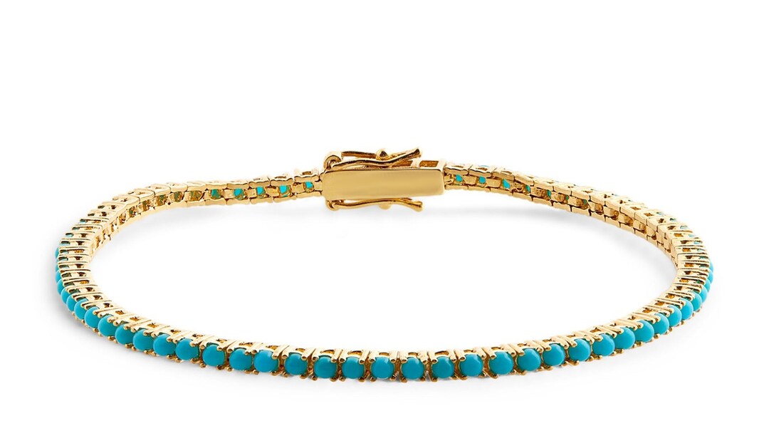 Round Natural Turquoise Tennis Bracelet Silver,december Birthstone ...