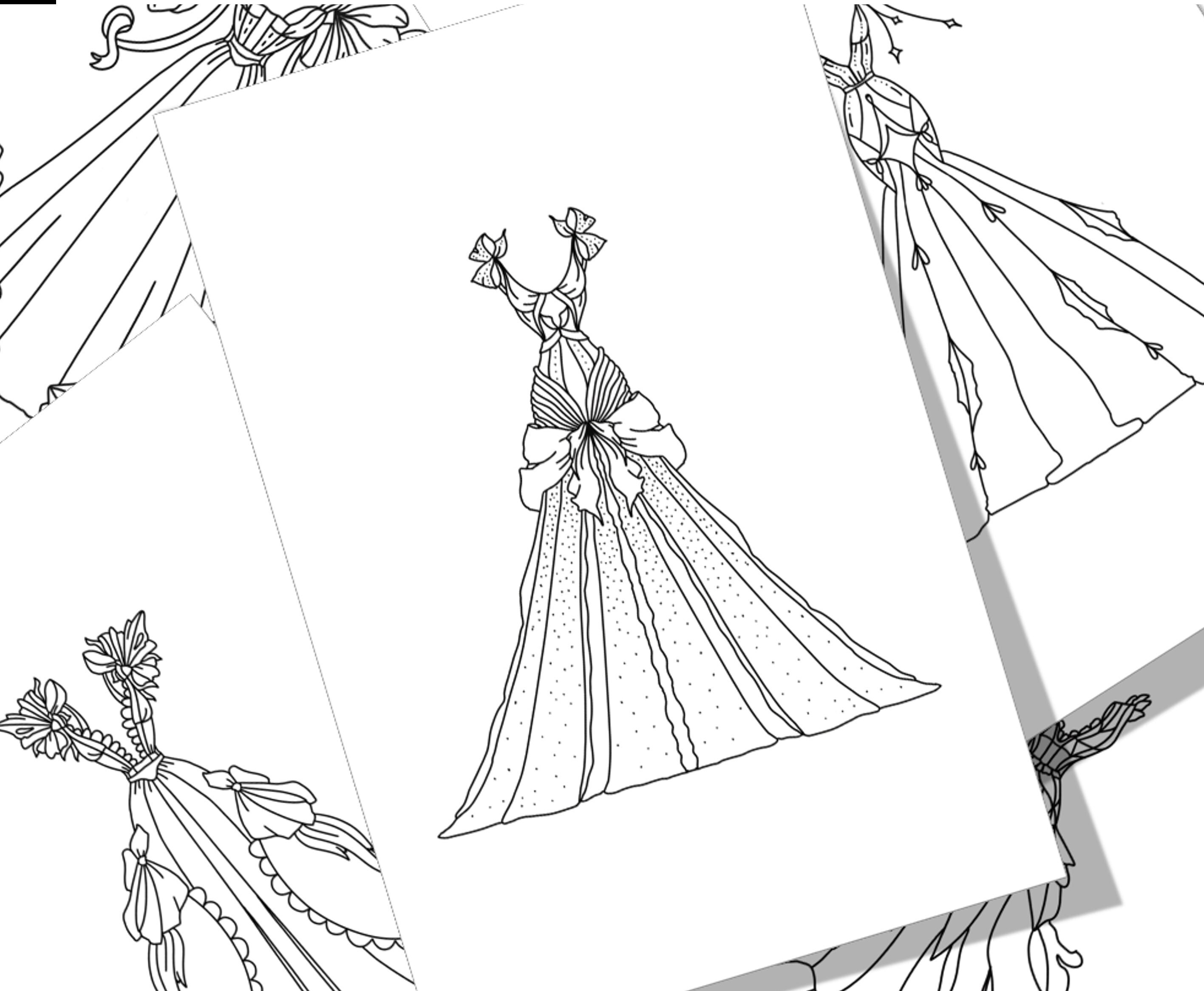 10 Fantasy Dresses Coloring Pages for Kids and Adults - Etsy