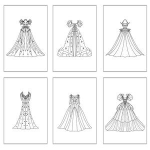 10 Fantasy Dresses Coloring Pages | Set 3 | PDF | Digital Book Print ...