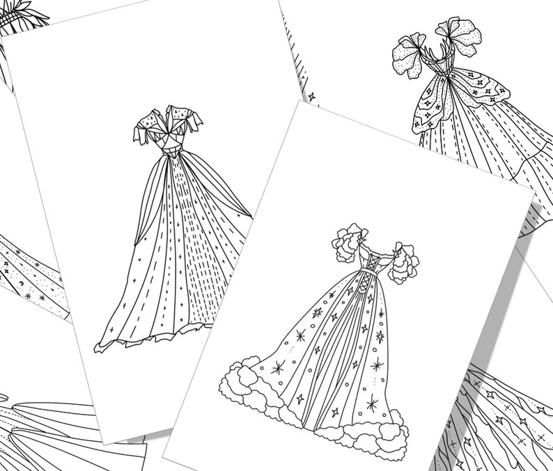 10 Fantasy Dresses Coloring Pages Set 3 Fashion - Etsy