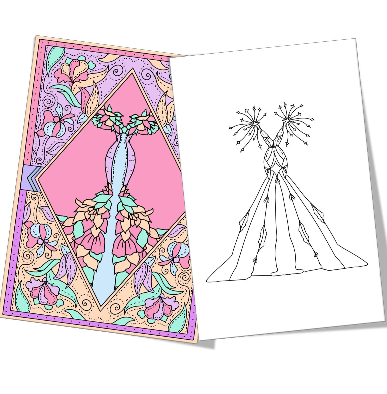 10 Fantasy Dresses Coloring Pages for Kids and Adults - Etsy