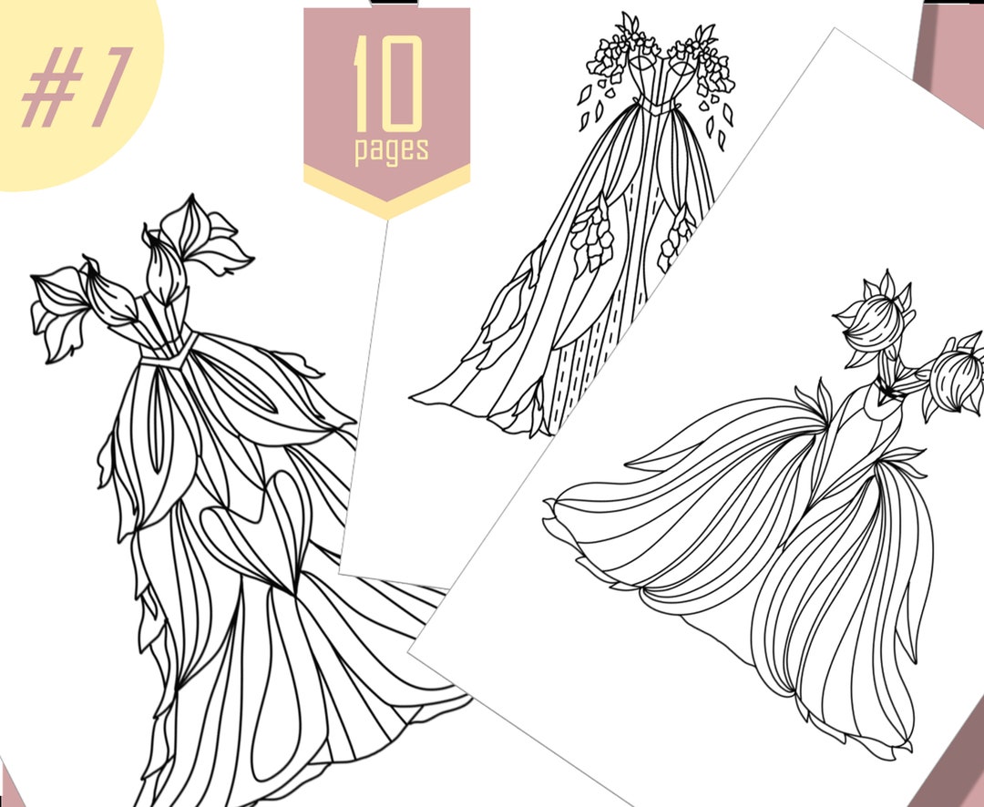 10 Fantasy Dresses Coloring Pages Set 1 Fashion - Etsy