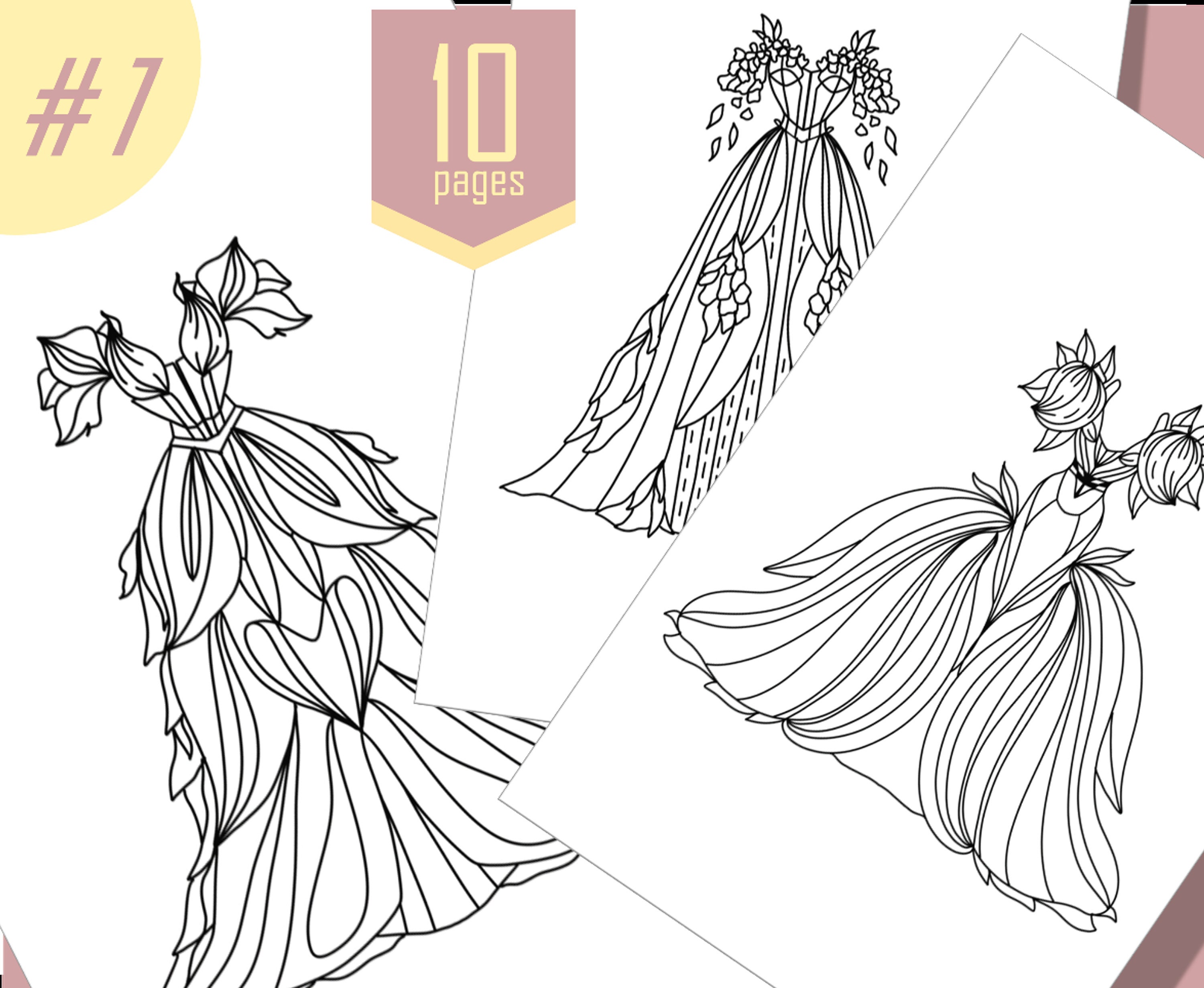 10 Fantasy Dresses Coloring Pages Set 1 Fashion - Etsy