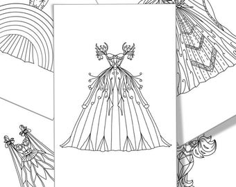 10 Fantasy Dresses Coloring Pages Set 3 PDF Digital Book Print & Color ...