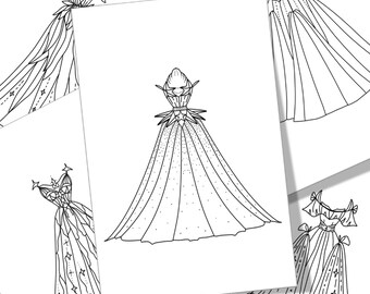 10 Fantasy Dresses Coloring Pages Set 1 PDF Digital Book Print & Color ...