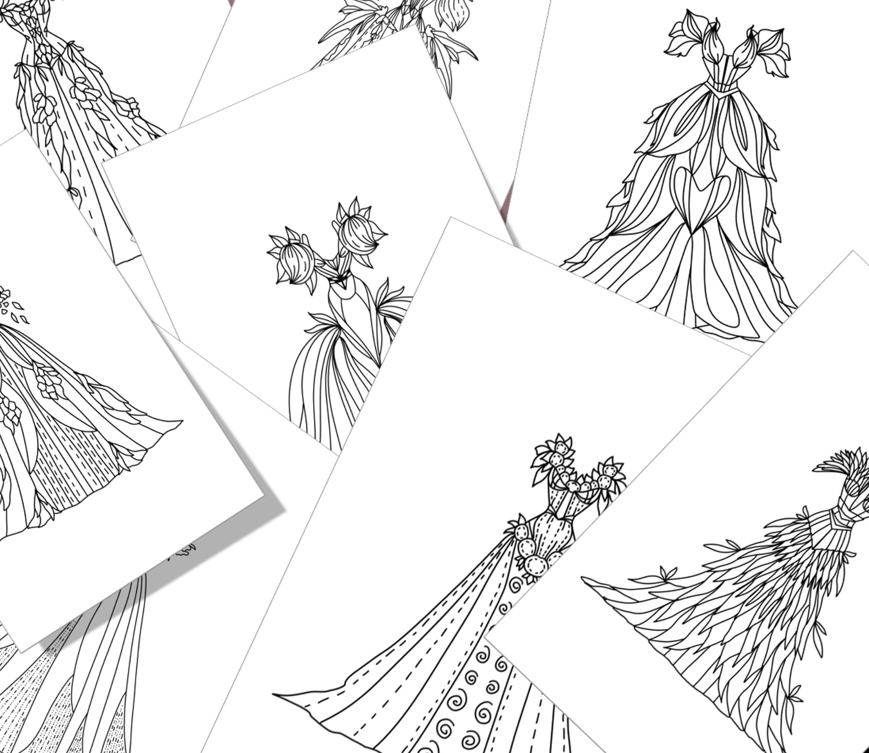 10 Fantasy Dresses Coloring Pages Set 1 Fashion - Etsy
