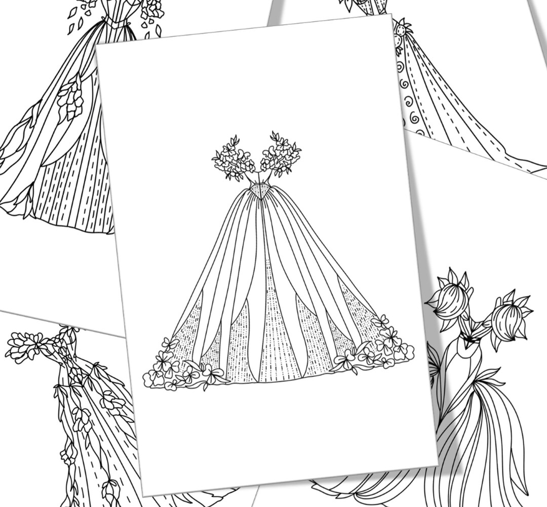 10 Fantasy Dresses Coloring Pages | Set 1 | PDF | Digital Book Print ...