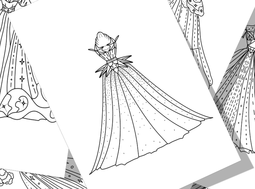 10 Fantasy Dresses Coloring Pages Set 3 PDF Digital Book Print & Color ...