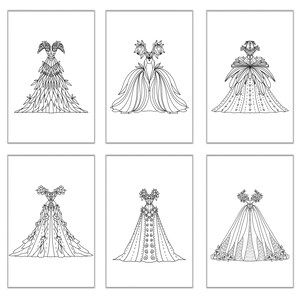 10 Fantasy Dresses Coloring Pages | Set 1 | PDF | Digital Book Print ...