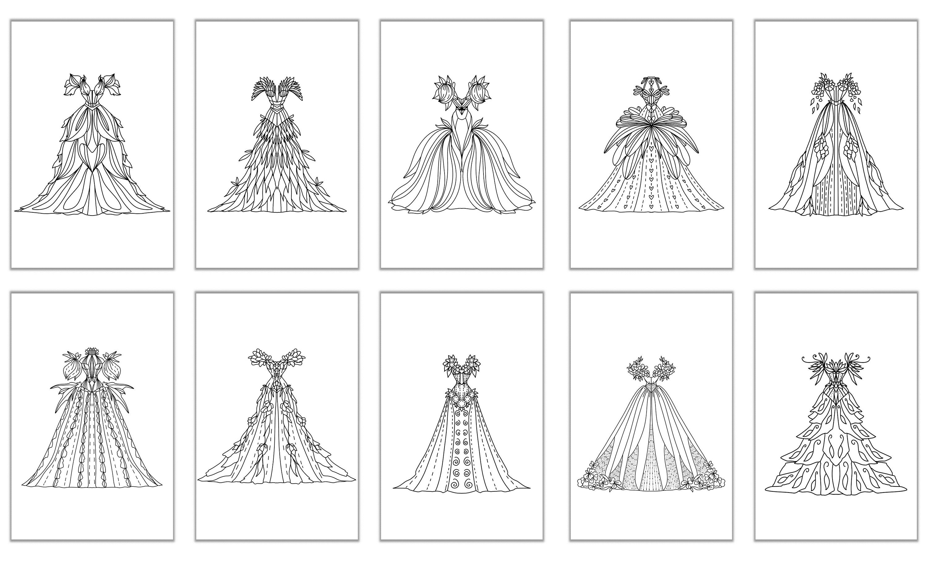10 Fantasy Dresses Coloring Pages Set 1 PDF Digital Book Print & Color ...