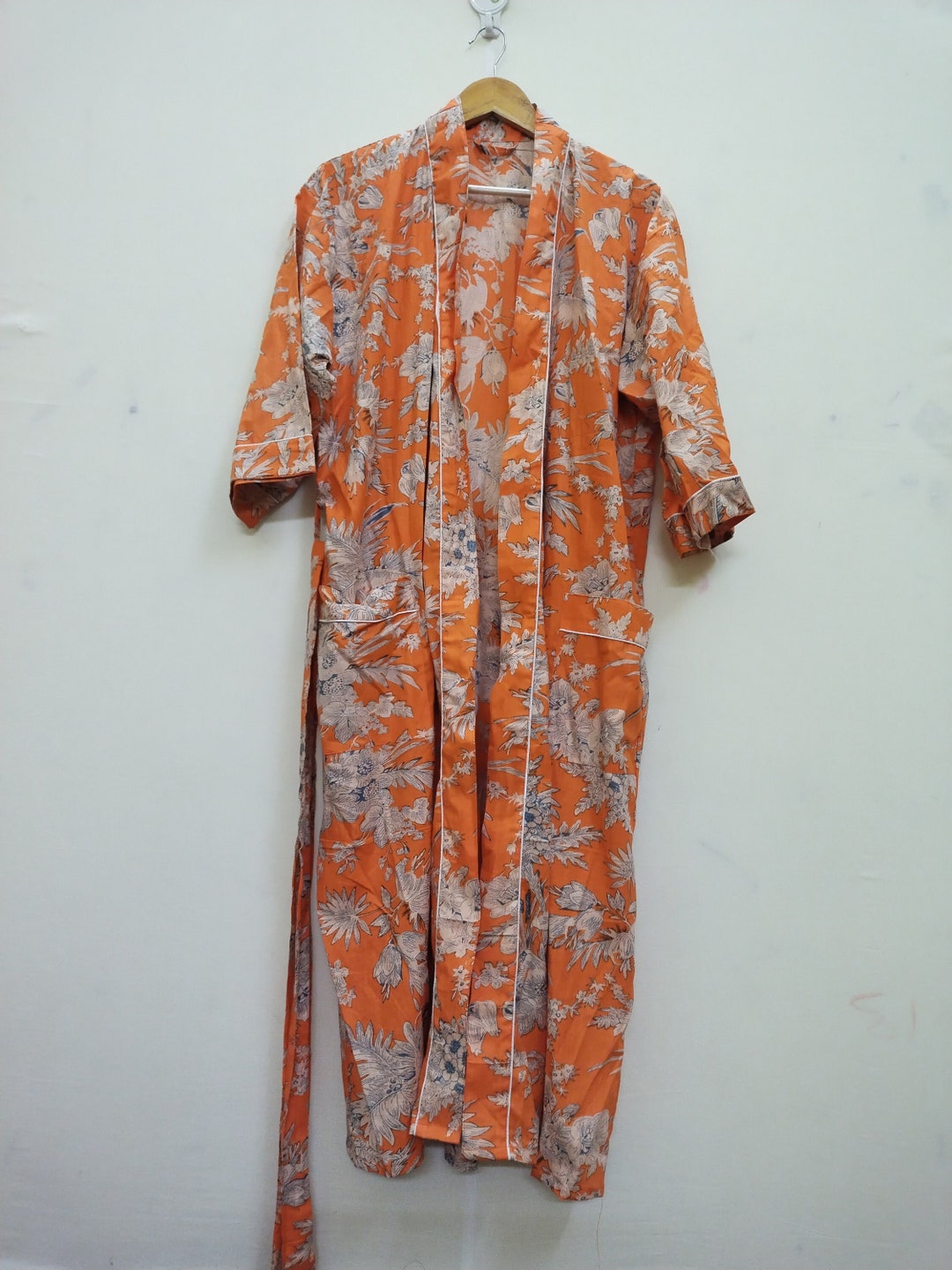Orange Colour Leaf Print Robe Soft and Comfortable Bath Robes House ...