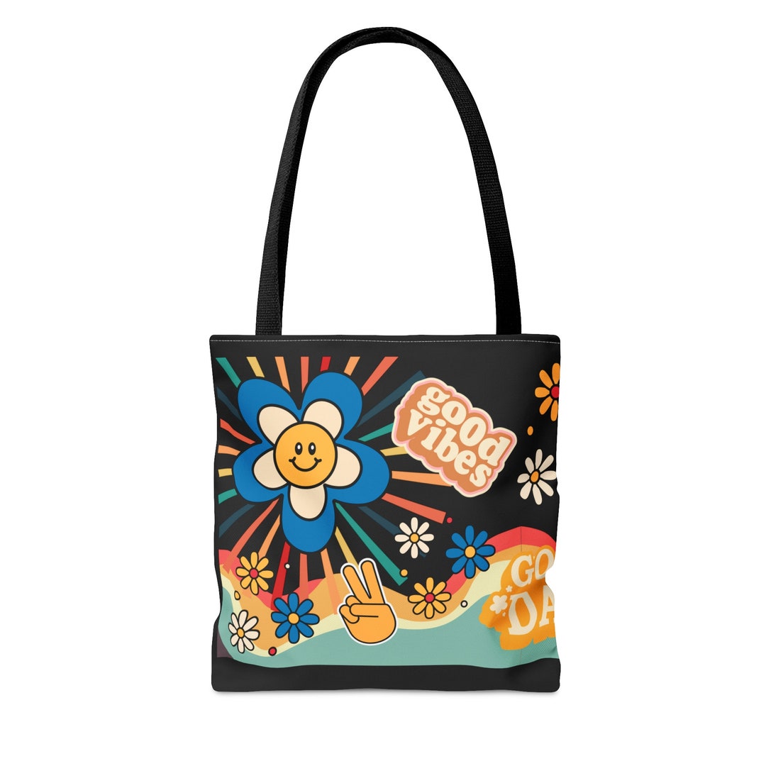 Retro Tote Bag , Cute Retro Tote Bag , Black Tote Bag , Retro Gift for ...
