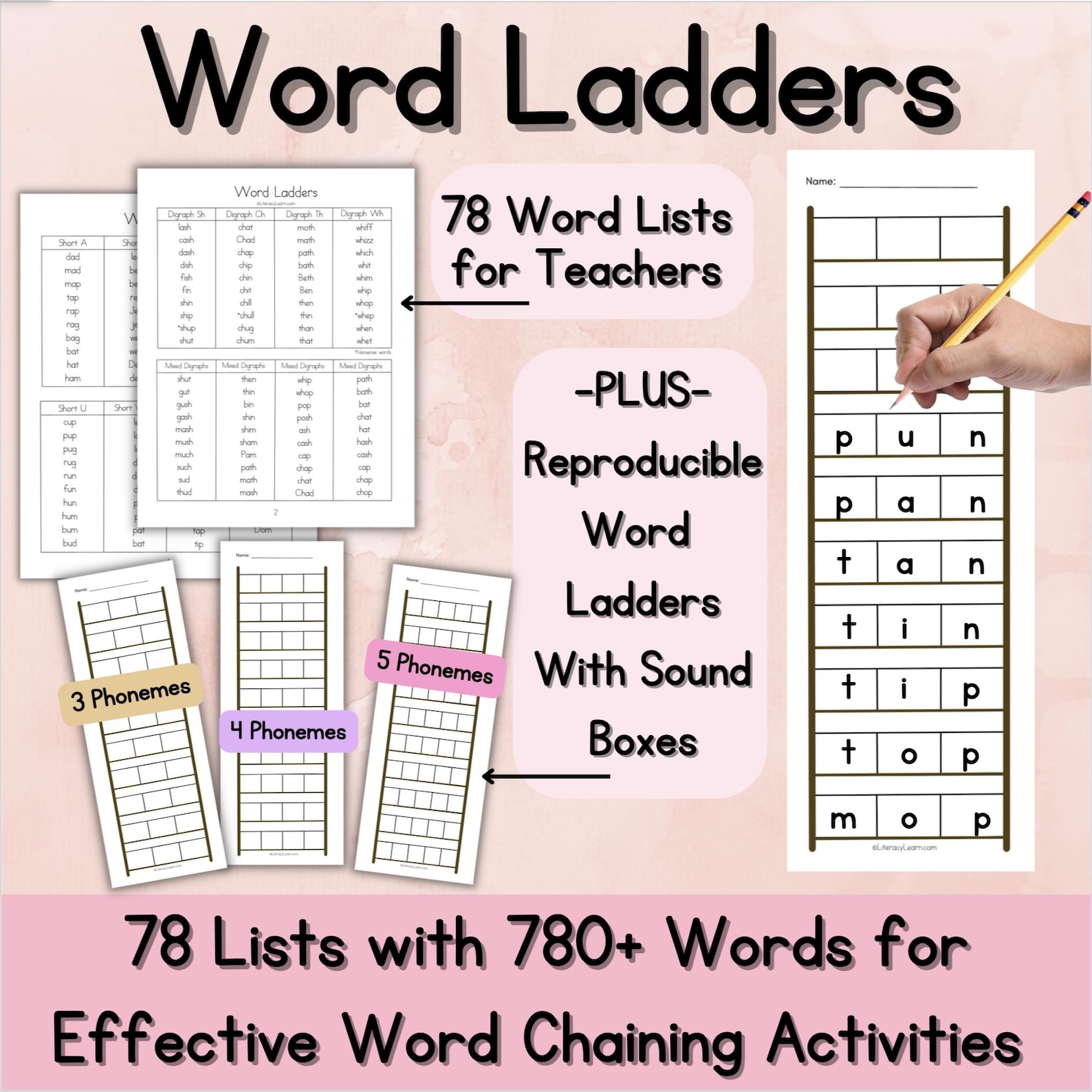 Phonics Word Ladders: 78 Word Lists & Sound Boxes (printable) - Etsy