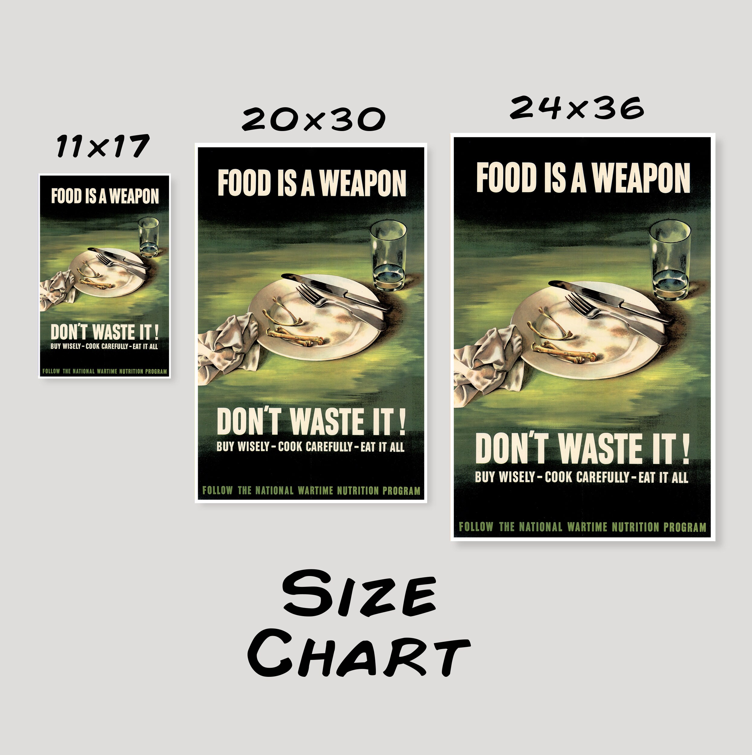 Vintage WWII Food is a Weapon Don't Waste It Propaganda Poster, Home ...