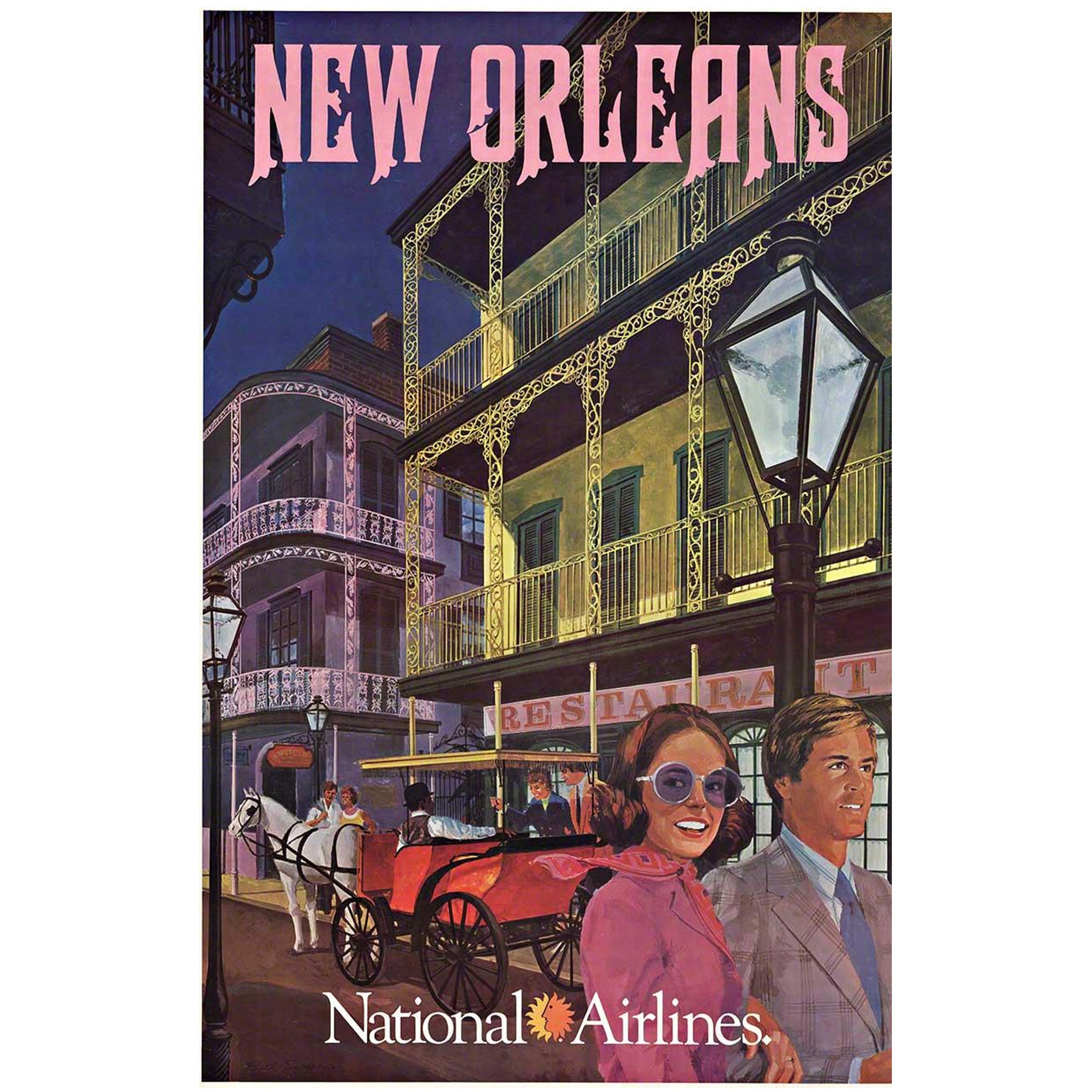 Vintage National Airlines Travel Poster for New Orleans Louisiana ...