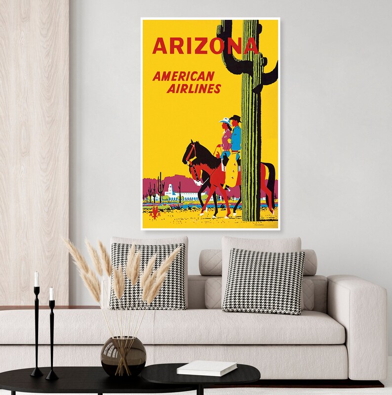 Vintage Arizona Travel Poster, Airline Ad, Tuscon, Phoenix, Saguaro ...