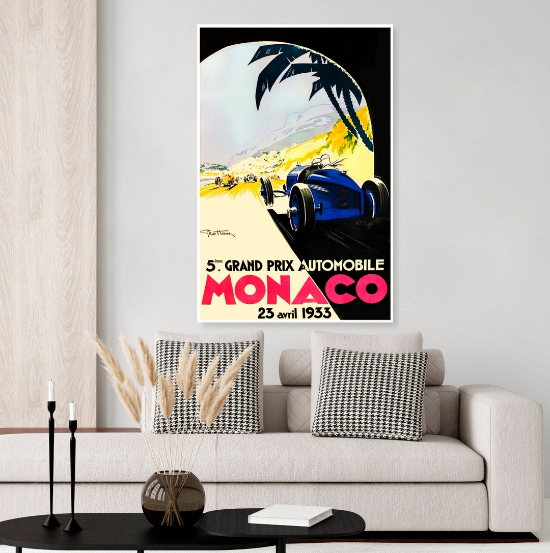 Vintage Art Deco Formula One, Grand Prix 1933 Monaco Racing Poster ...
