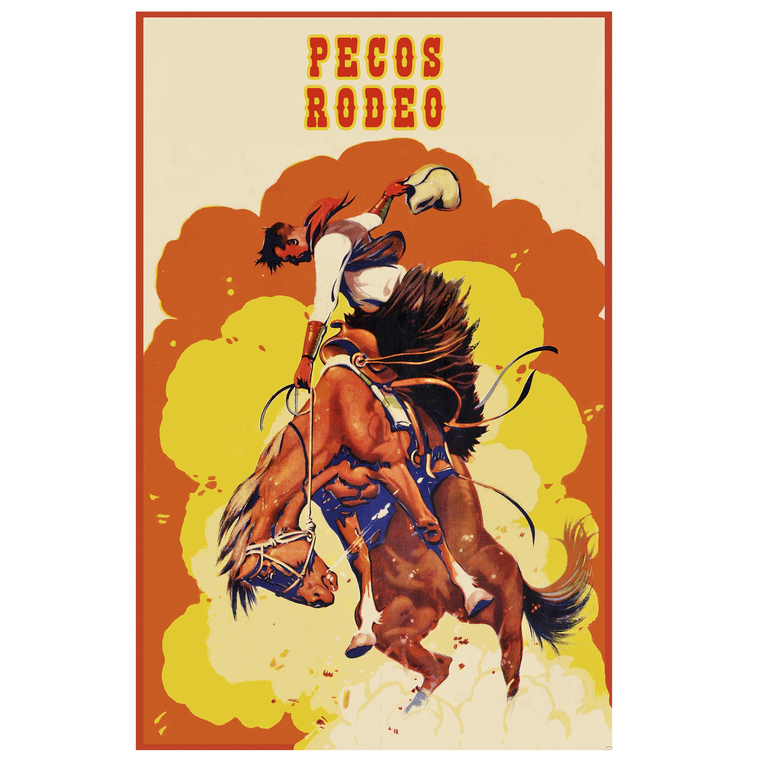 Pecos Rodeo Vintage Poster, Western, Trick Riding, Horses, Cowboy ...
