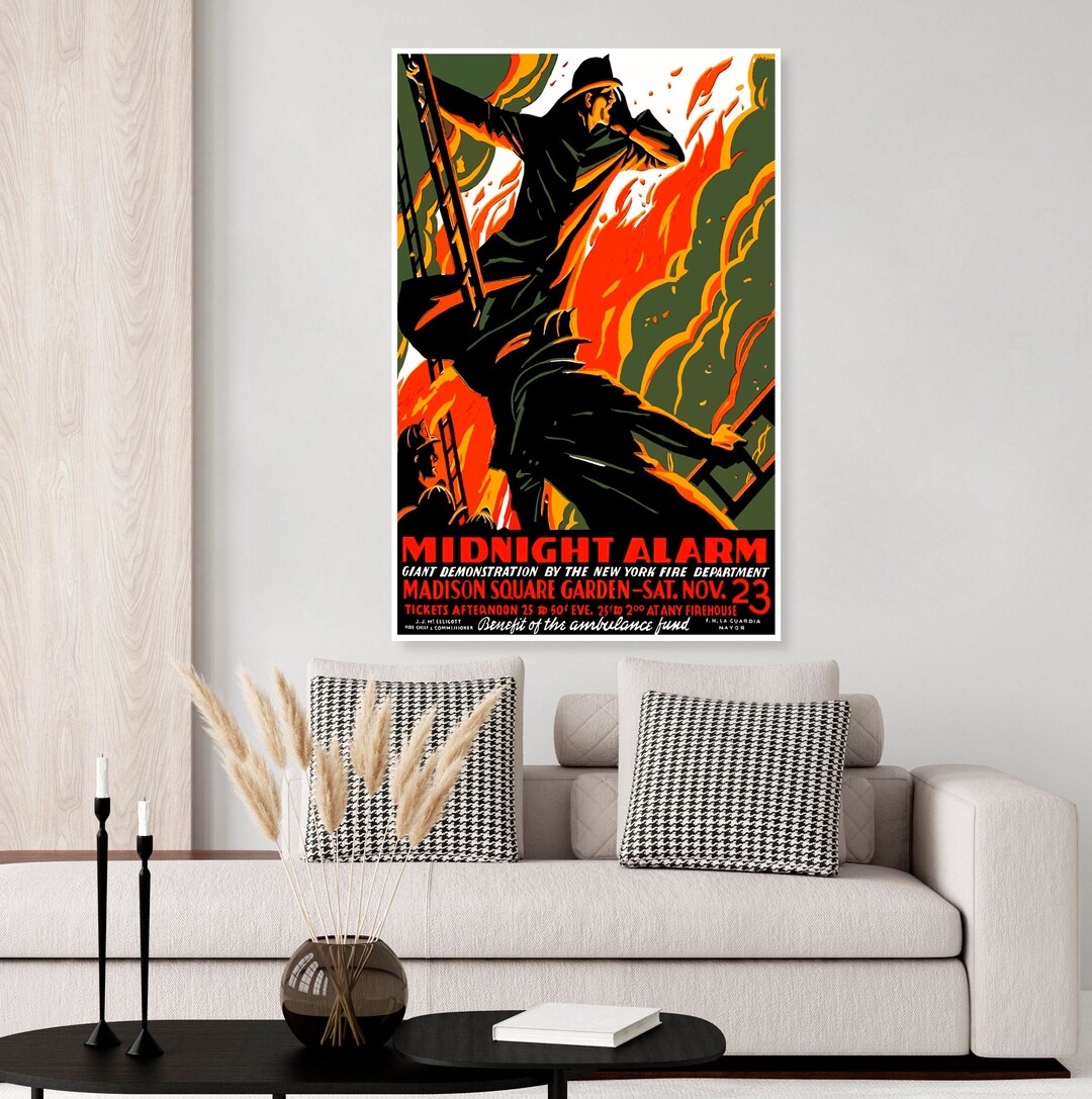 Vintage New York City Fire Department Poster, Midnight Alarm, Fireman ...