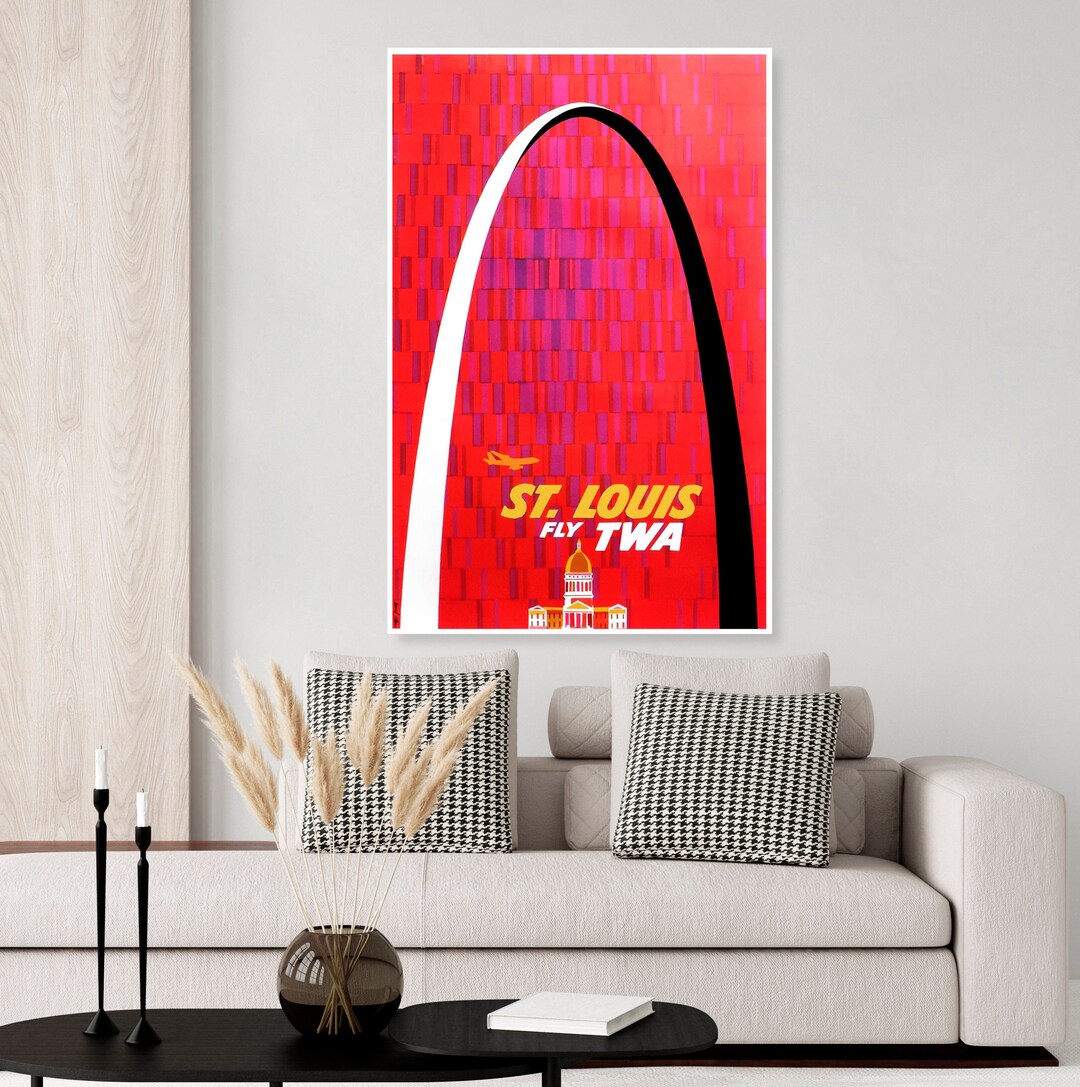 Vintage Fly TWA St Louis Travel Poster, Gateway Arch, Missouri, Trans ...