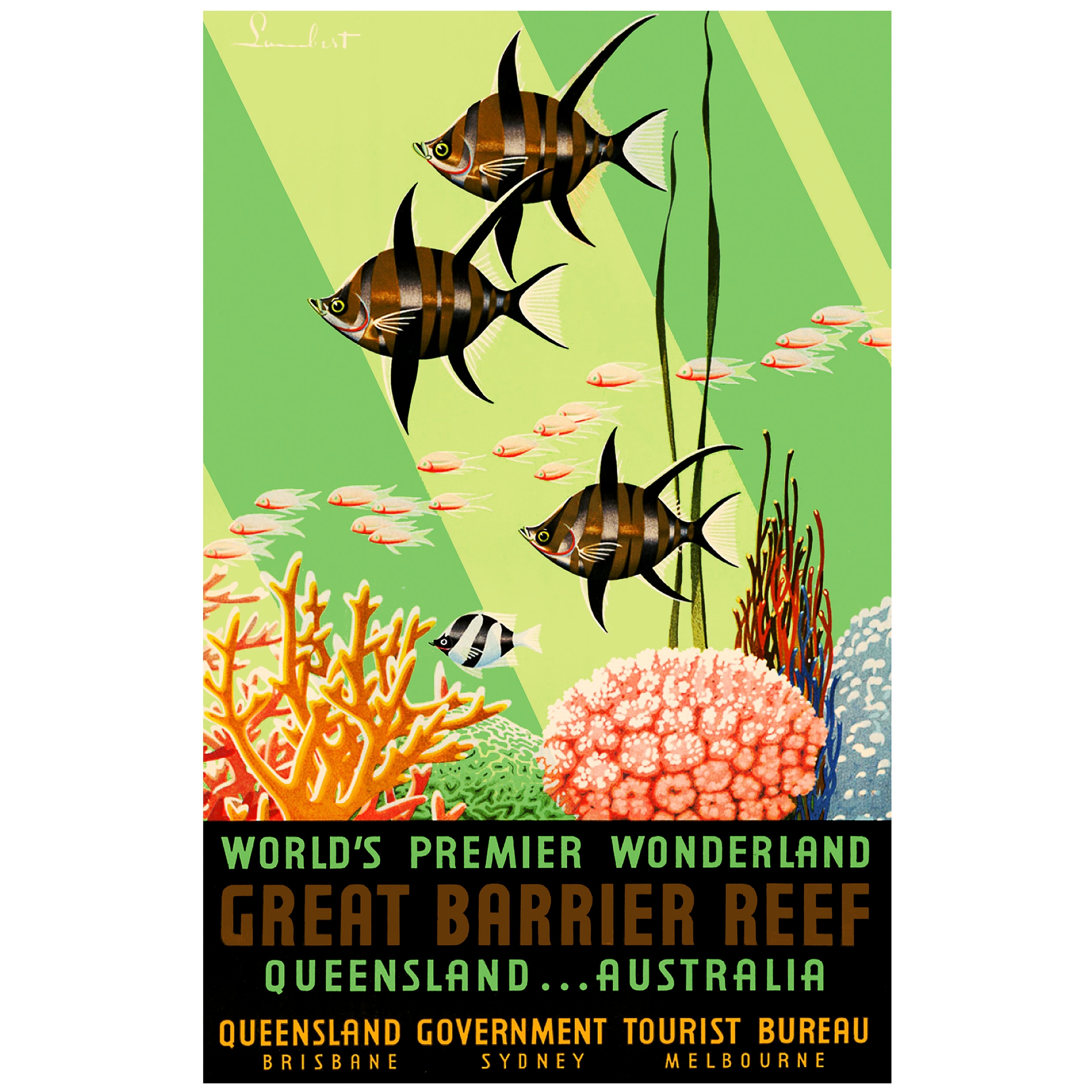 Vintage Australian Great Barrier Reef Travel Poster Featuring an ...