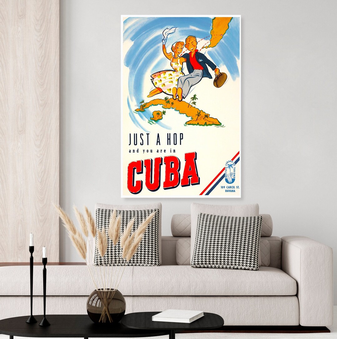 Vintage Cuba Travel Poster, Vintage Couple 1950's, Map of Cube, Havana ...