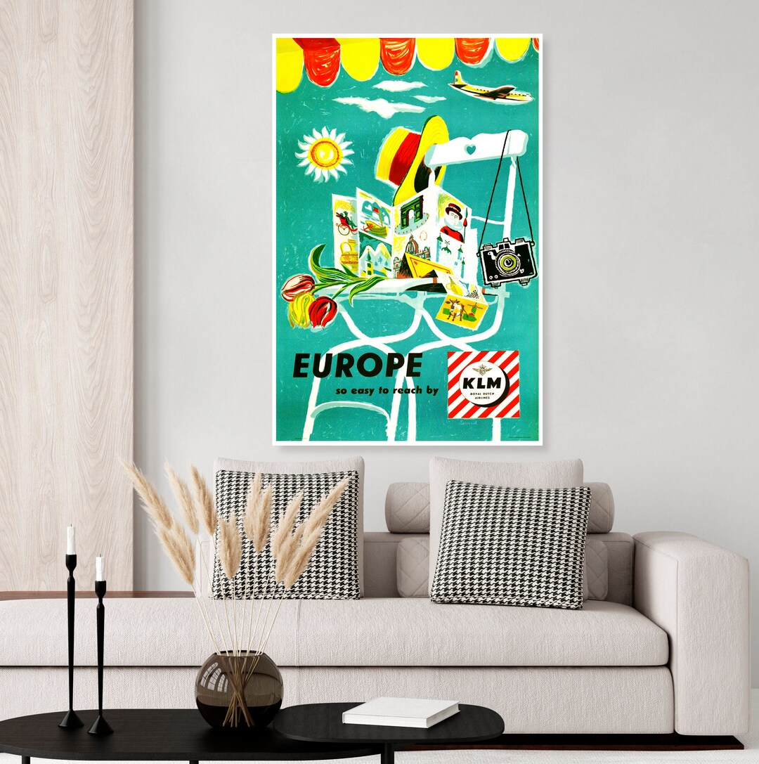Vintage Europe Travel Poster, Airline Poster, European Sites ...