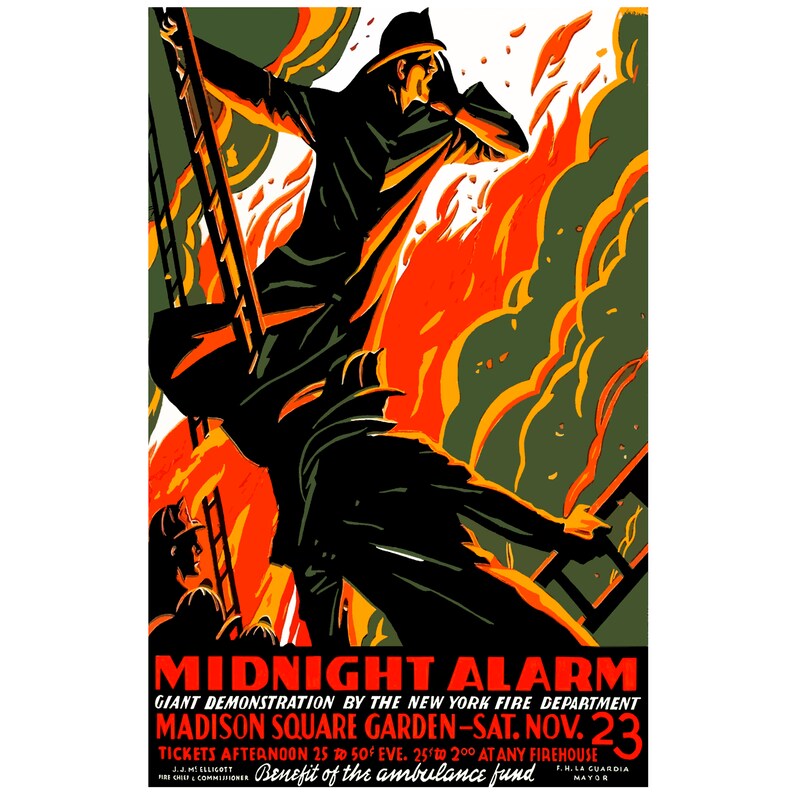 Vintage New York City Fire Department Poster Midnight Alarm - Etsy