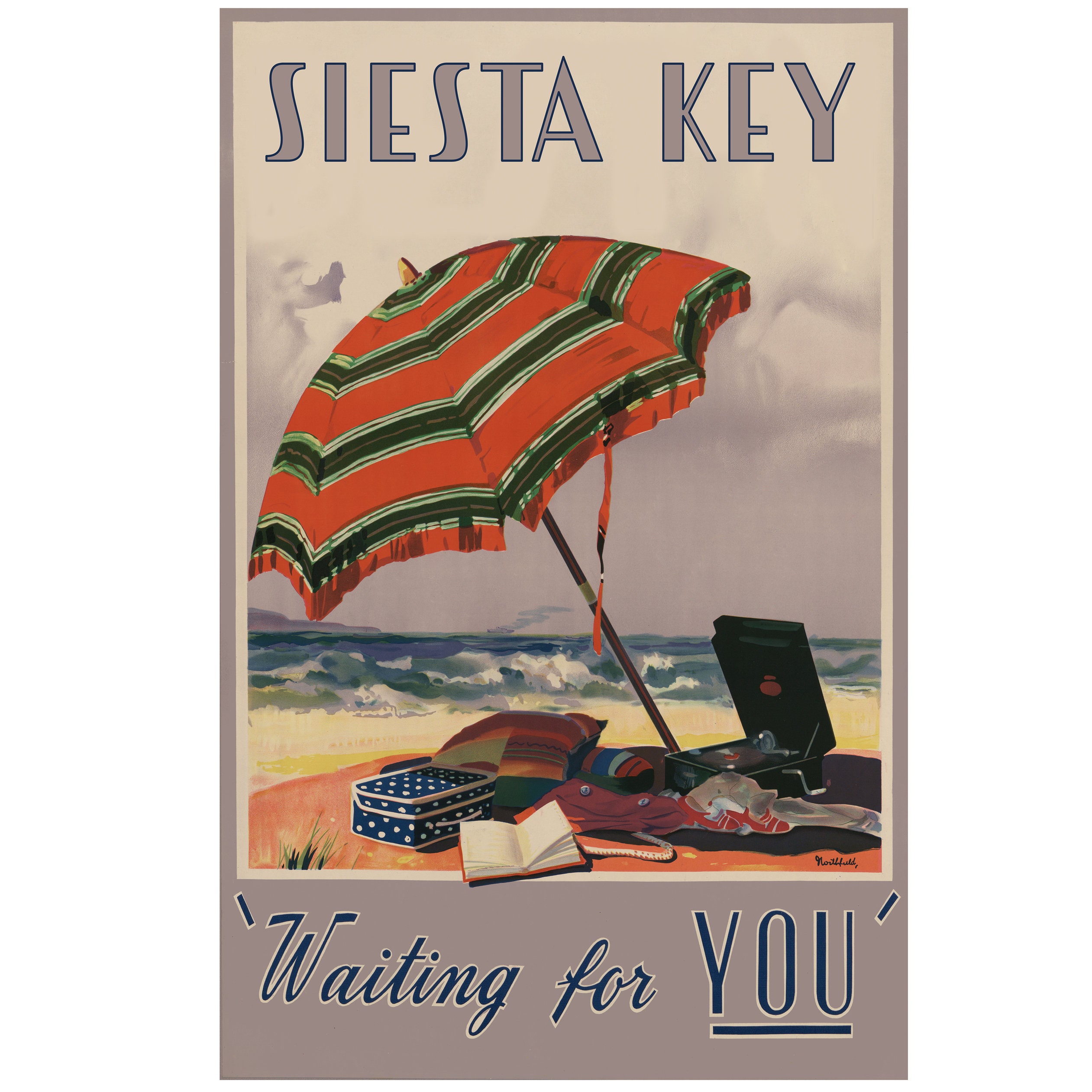 Vintage Inspired Siesta Key Beach Florida Travel Poster, Beach ...