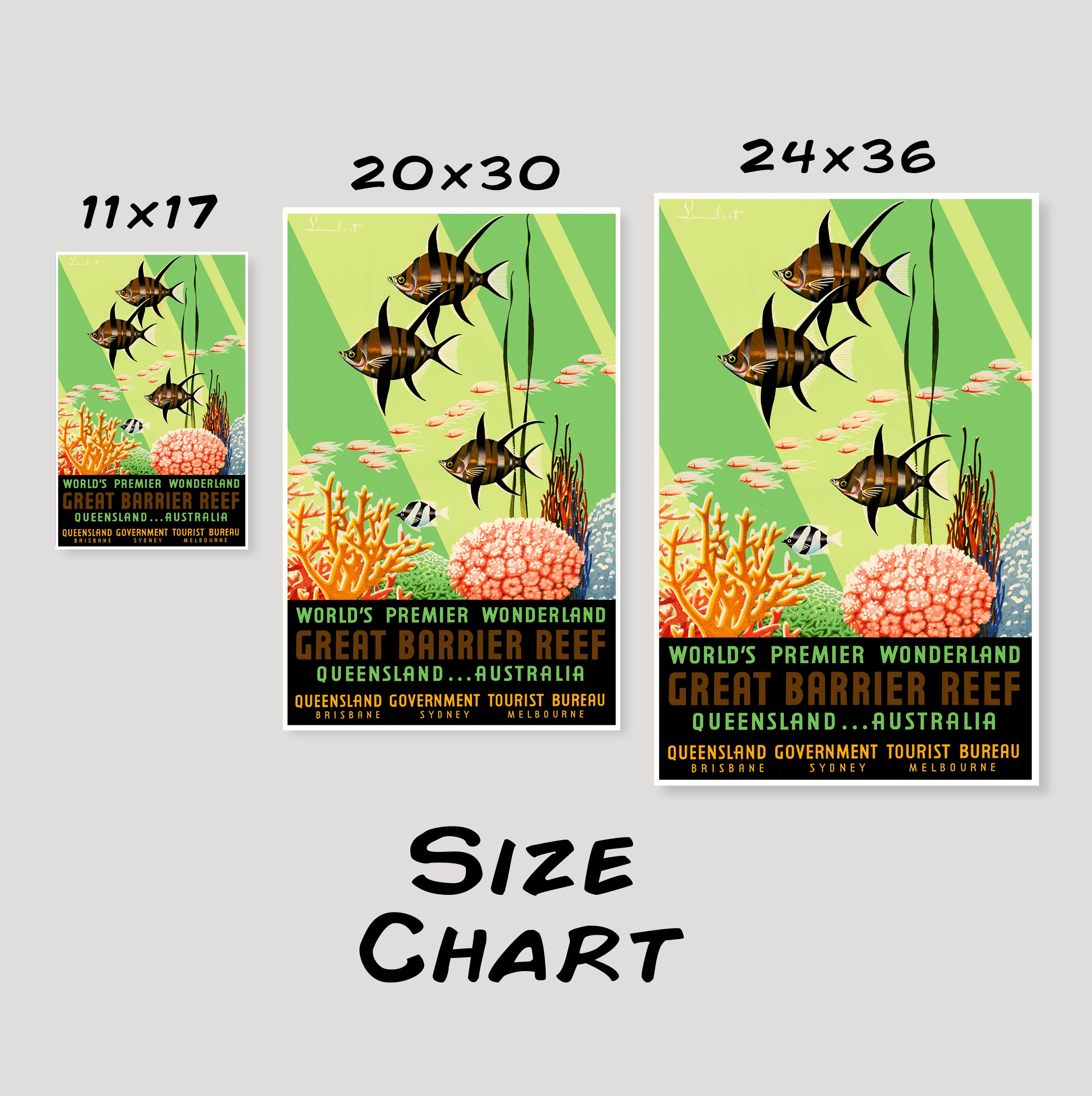 Vintage Australian Great Barrier Reef Travel Poster Featuring an ...