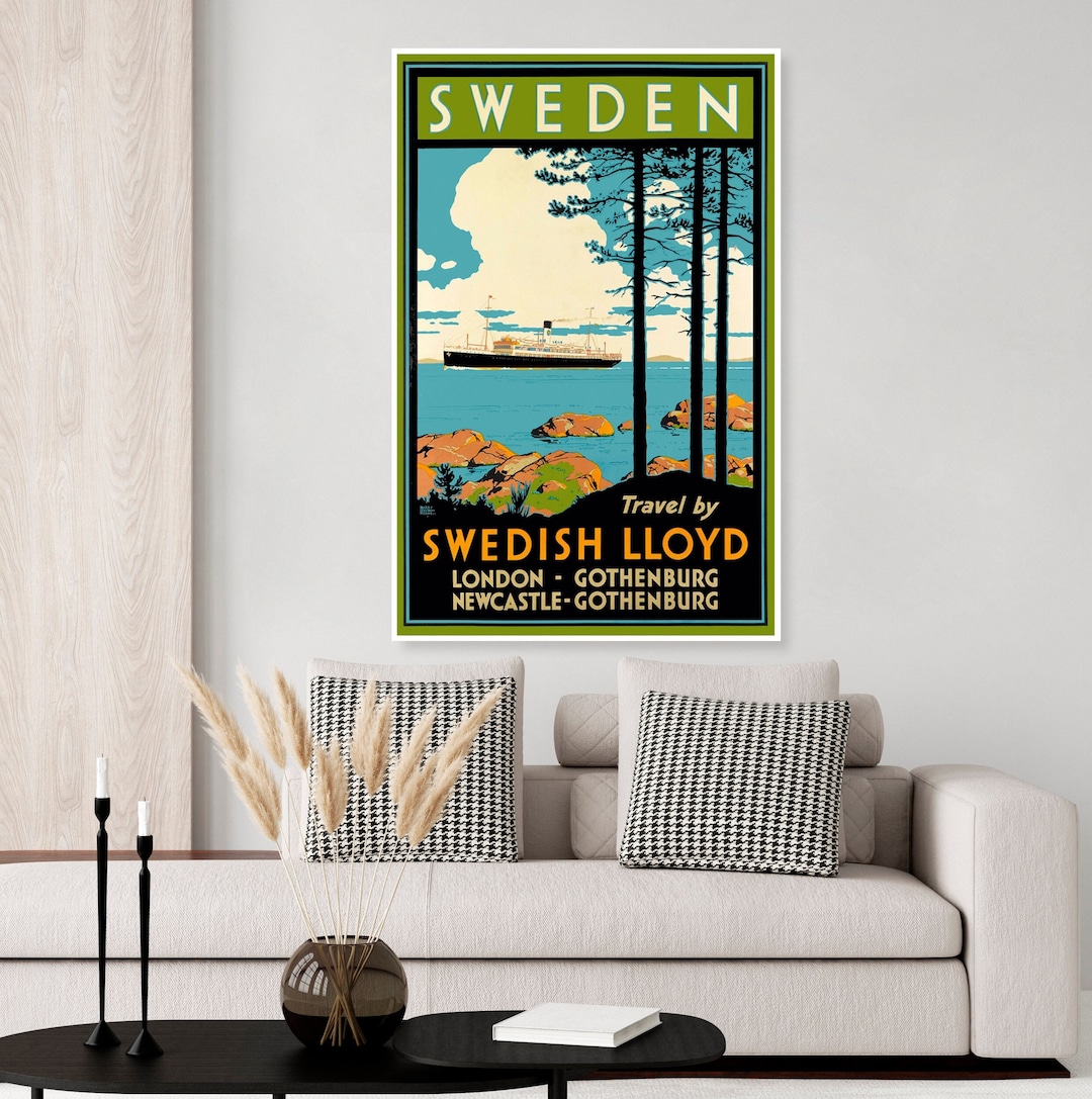 Vintage Sweden Travel Poster, Scandinavia, Cruise Poster, Cruise Ship ...